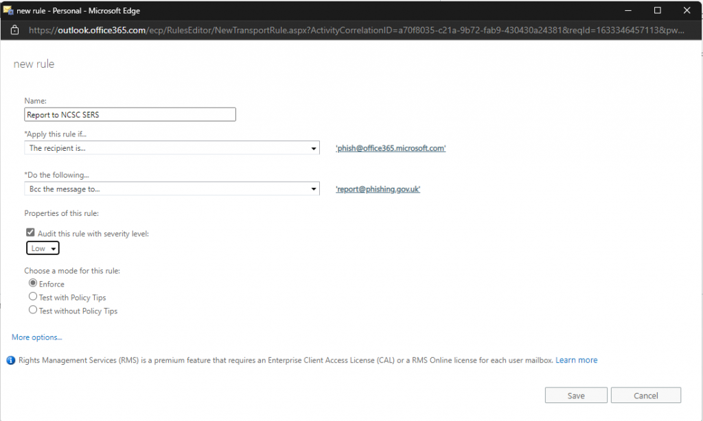 Reporting an email as phishing in Office 365 with NCSC SERS – PwnDefend